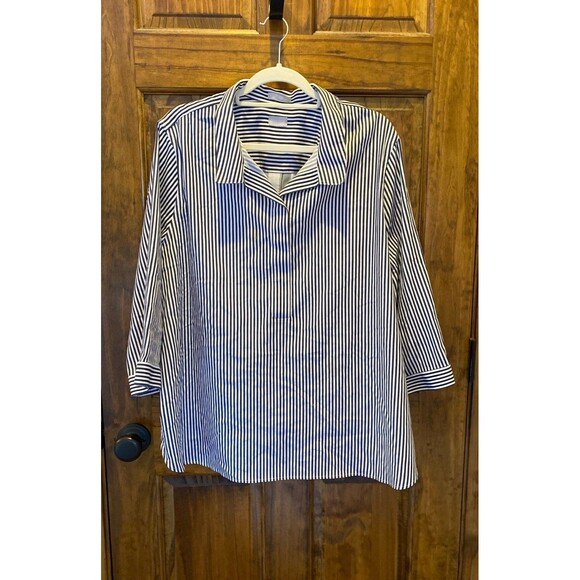 Chico's | Tops | Chicos Blouse Striped Size 2x No Tag Navy White 4 ...